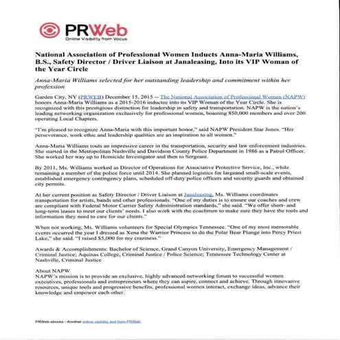 NAPW -VIP Woman of the Year 2015 | PDF