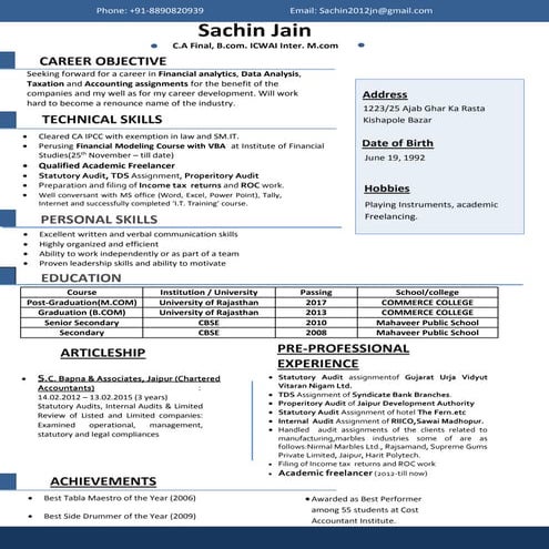 Sachin Jain CV | PDF | Business Accounting & Finance | Business