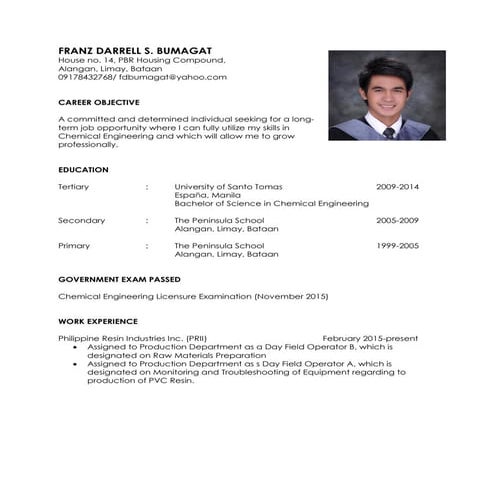 Franz Darrell Bumagat Resume work | PDF