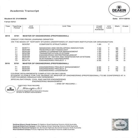 Deakin transcip | PDF