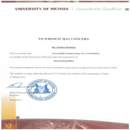 Official Graduation Ranking Letter | PDF