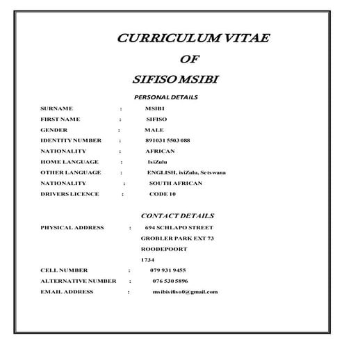 CURRICULUM VITAE of MSIBI SIFISO | DOCX