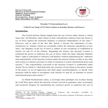Morality VS International Law - A Brief Case Study of UN Interventions ...