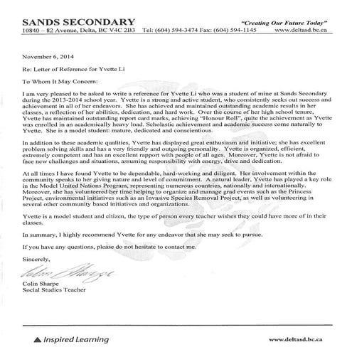 Yufu Li - Reference Letter for Academics and Extra-curriculum ...