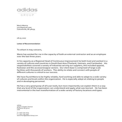 05 recommendation letter (Adidas) | PDF