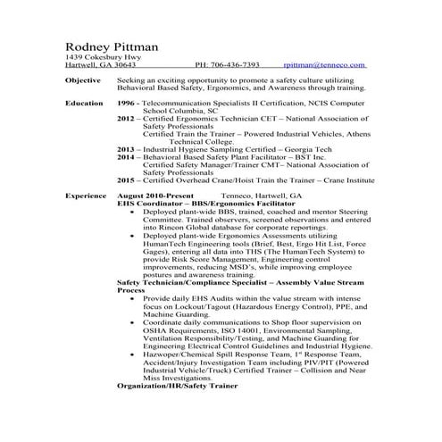 Michael bradford, CHST, AHSM Safety Professional Resume | DOCX