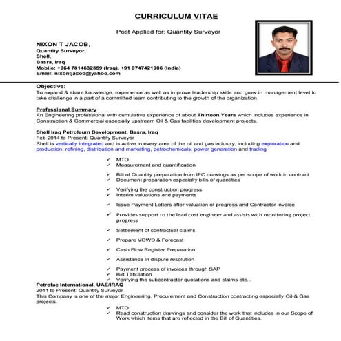 Quantity Surveyor CV | PDF