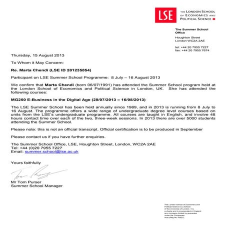 Marta Chendi -attendance letter | PDF