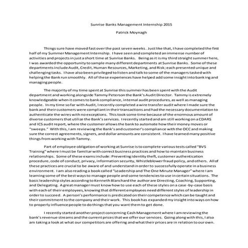 Internship Part 1 | DOCX | Business Banking & Finance | Business