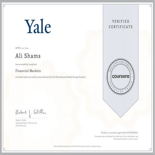 YALE Financial Market Certificate | PDF
