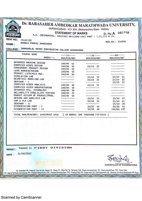 BE Marksheet | PDF