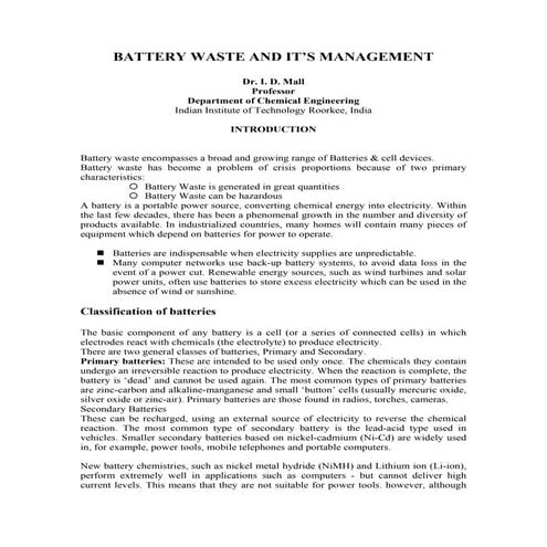 battery waste and it 222 s management | PDF
