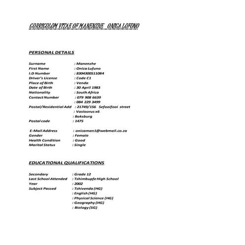 CV of SHANDU SFISO | PDF