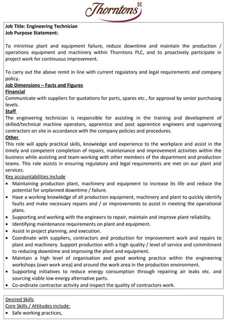 Federal Mogul--PT Job Description | PDF