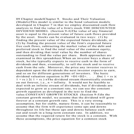 09 Chapter modelChapter 9. Stocks and Their Valuation (Models)Thi.docx ...