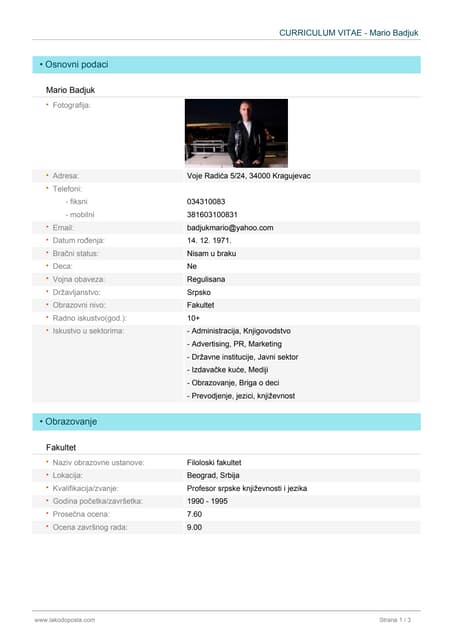 105_Evropski_format_CV MARIJA DANIČIĆ | PDF