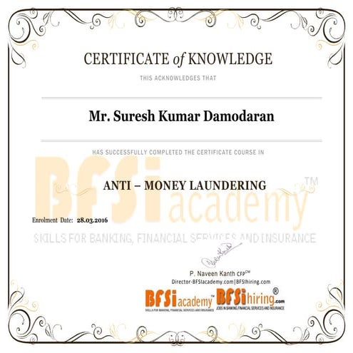Anti Money Laundering Certificate | PDF