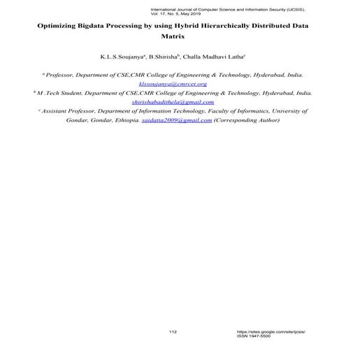 Optimizing Bigdata Processing By Using Hybrid Hierarchically Distributed Data Matrix Pdf