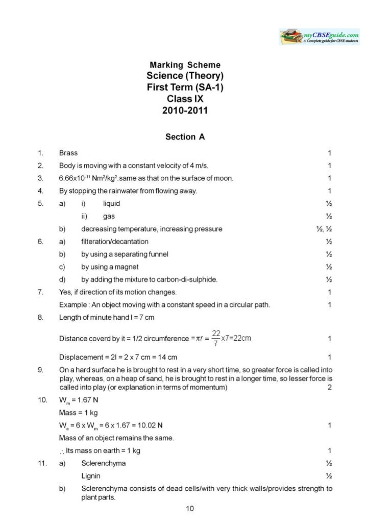 09 Sample Paper term1 science ms 09-sample-paper-term1-science-ms