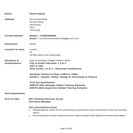 David Lightowler CV | DOCX