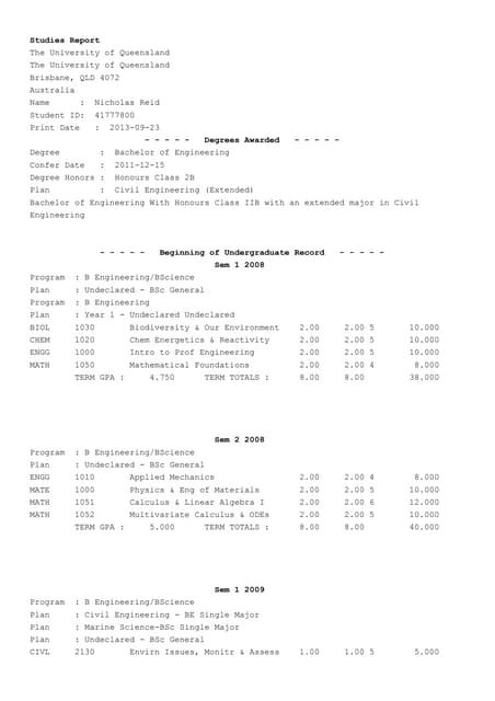 Masters Academic Transcript | PDF