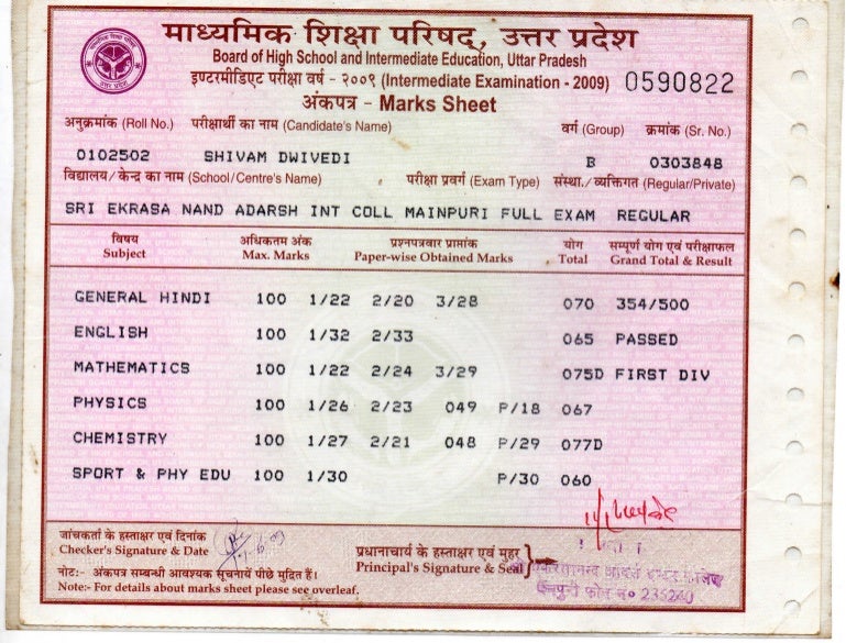 12th marksheet