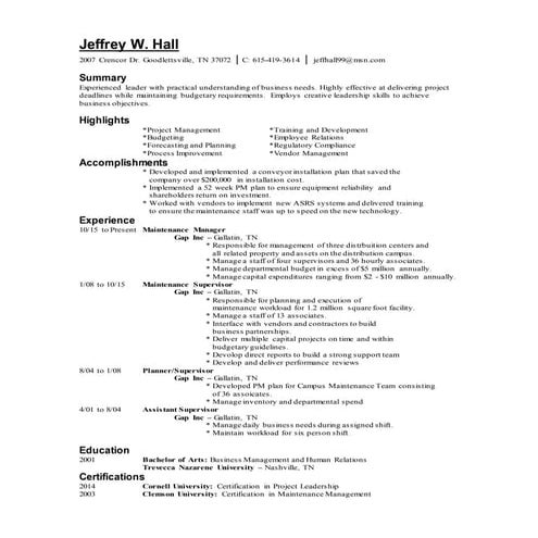 Jeff Hall Resume - 2016 | DOCX