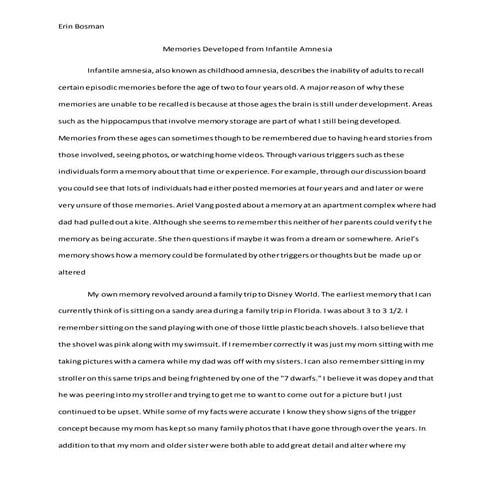 Memories Developed from Infantile Amnesia | DOCX