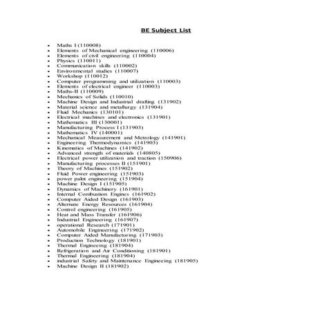 BE Subject List | DOCX