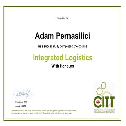 Integrated Logistics Certificate | PDF