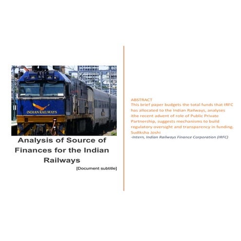 Analysis of Sources of Finances for Indian Railways and Futureroadmap | PDF