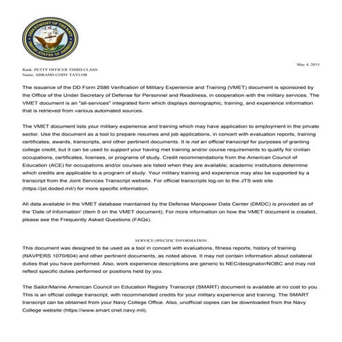 Soldier's Training Guide to the Officer Record Brief_02MAY12 | PDF