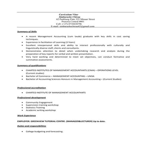 simba 2014 cv | PDF | Educational Assessment | Education
