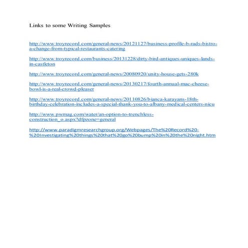 Links to some Writing Samples | DOCX