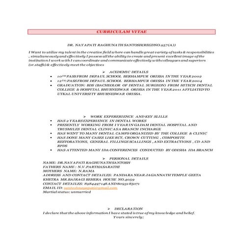 CURRICULAM_VITAE | DOCX | Dental Health | Diseases and Conditions