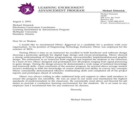 Reference Letter Mike Dimmick | PDF