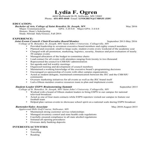 Lydia Ogren Resume | PDF