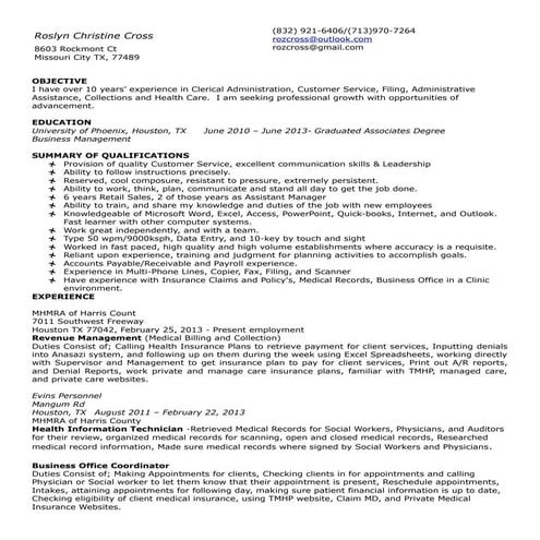 Roslyn Christine Cross Resume' | PDF