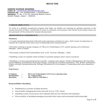 Resume Umesh Sharma | PDF