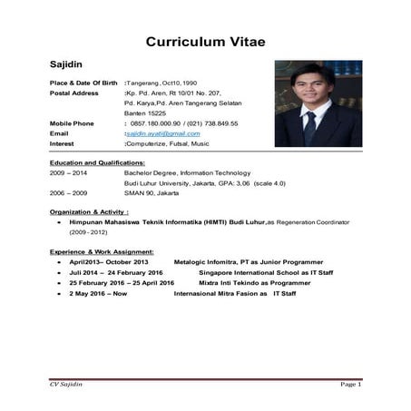 CV Sajidin & Portofolio | DOCX