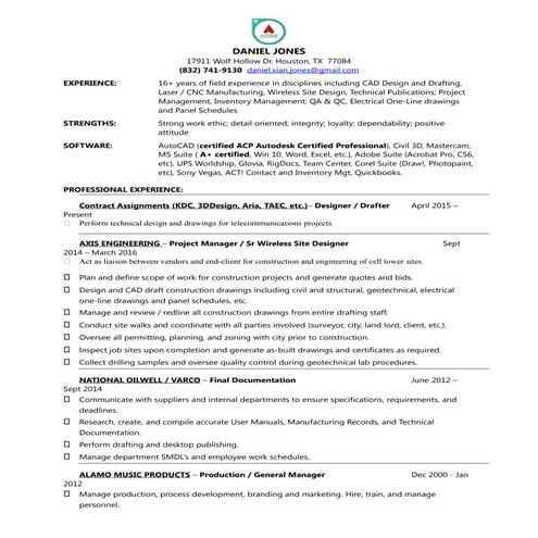 Daniel Jones Resume 2016 | RTF