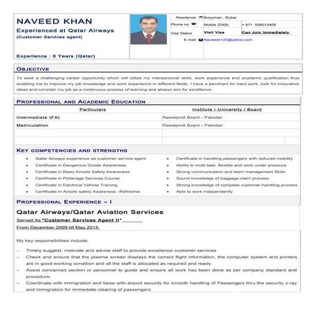 CV Naveed Khan. Qatar Airways | DOC