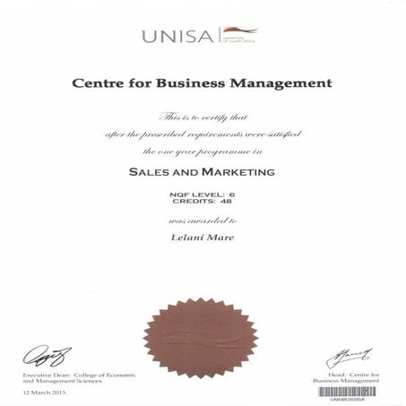 Unisa Certificate NQF 6 | PDF