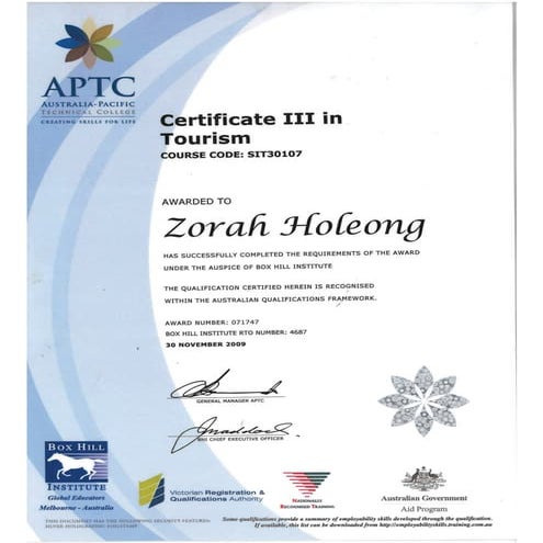 CERT03 -TOURISM APTC | PDF | Travel Locations | Travel