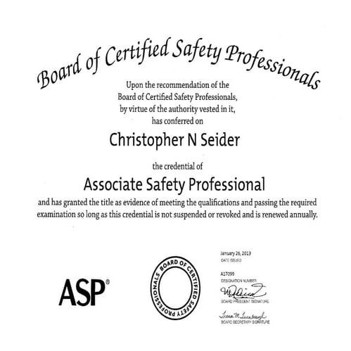 Seider OSHA 510 Certificate