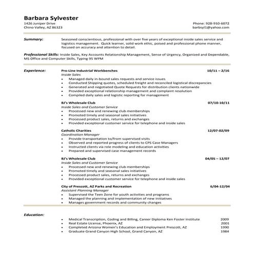 Barbara Sylvester Resume 2016 | PDF