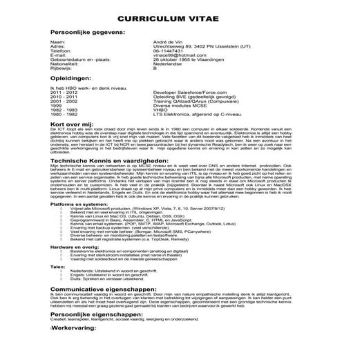 CV Andre de Vin 2016 Ned | DOC | Computing | Technology & Computing