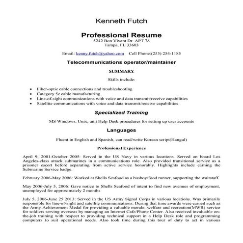 Kenneth Futch's Resume 3SEP15 | DOC