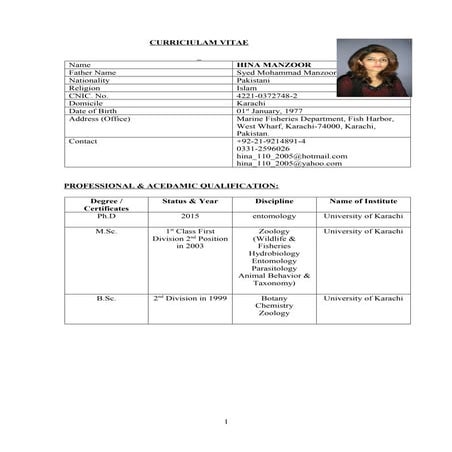 hina manzoor cv.2016