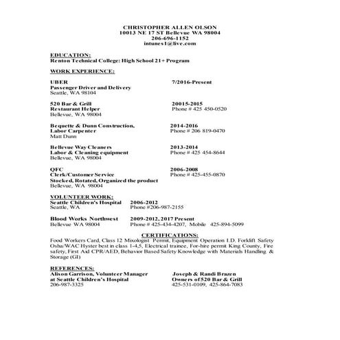 Class Resume | PDF